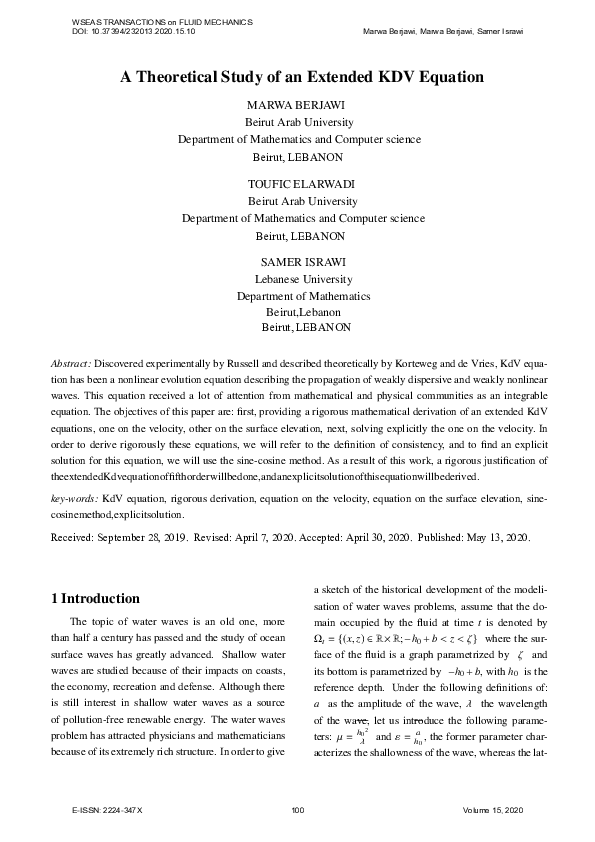 (PDF) A Theoretical Study of an Extended KDV Equation