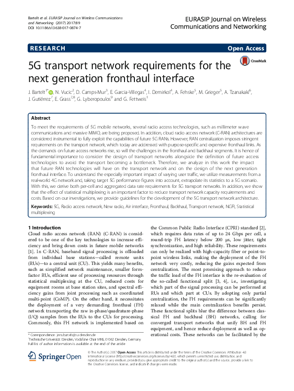 (PDF) 5G Fronthaul Transport Network Requirements