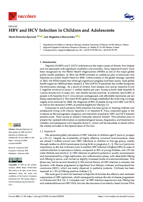 (PDF) HBV and HCV Infection in Children and Adolescents