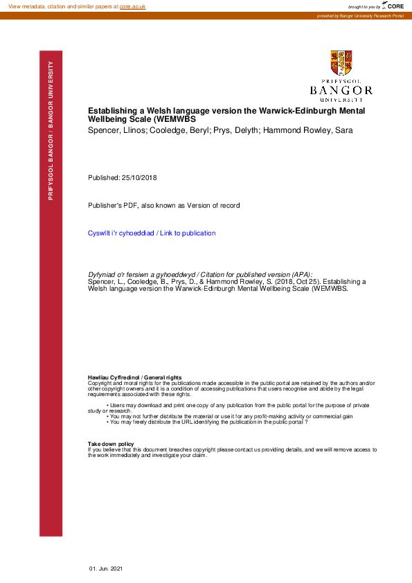 (PDF) Establishing a Welsh language version the Warwick-Edinburgh ...