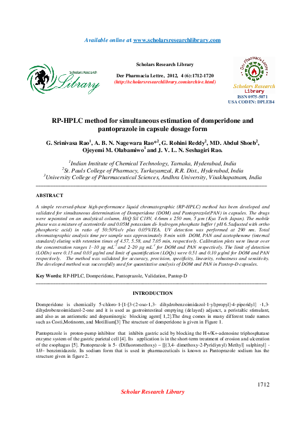 (PDF) RP-HPLC method for simultaneous estimation of domperidone and pantoprazole in capsule ...