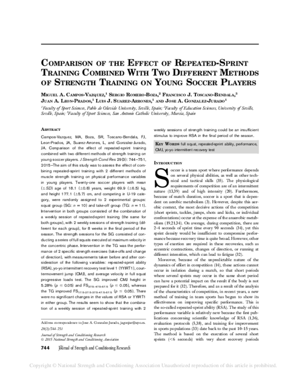 Pdf Comparison Of The Effect Of Repeated Sprint Training Combined With Two Different Methods