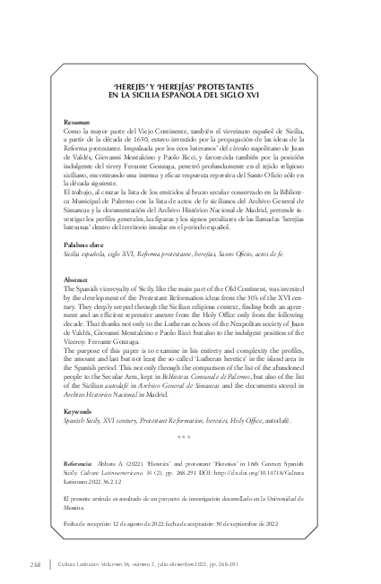 (PDF) 'Heretics' and protestant 'heresies' in 16th Century Spanish Sicily