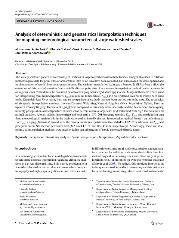 Pdf Analysis Of Deterministic And Geostatistical Interpolation Techniques For Mapping