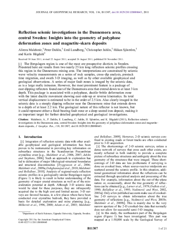 (PDF) Reflection seismic investigations in the Dannemora area, central ...