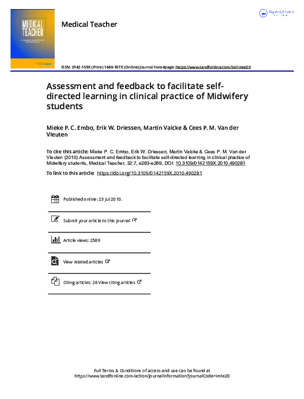 (PDF) Assessment and feedback to facilitate self-directed learning in clinical practice of ...