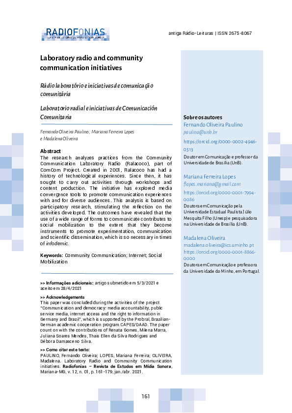 (PDF) Laboratory Radio and Community Communication initiatives