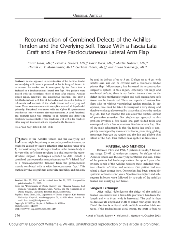 (PDF) Reconstruction of Combined Defects of the Achilles Tendon and the ...