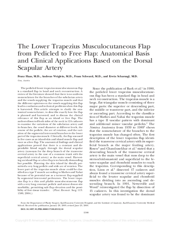 (PDF) The Lower Trapezius Musculocutaneous Flap from Pedicled to Free ...