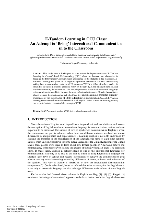 (PDF) E-Tandem Learning in CCU Class: An Attempt to ‘Bring ...
