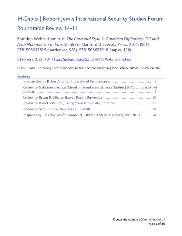 (PDF) Review of Wolfe-Hunnicutt on Iraq Diplomacy