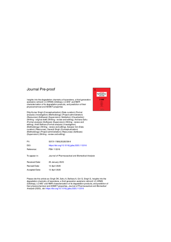 (PDF) Insights into the degradation chemistry of tazarotene, a third ...