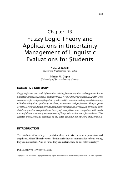 (PDF) Fuzzy Logic Theory and Applications in Uncertainty Management of Linguistic Evaluations ...