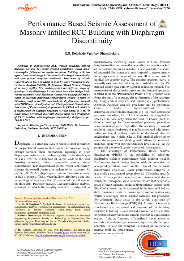 (PDF) Performance Based Seismic Assessment of Masonry Infilled RCC Building with Diaphragm ...