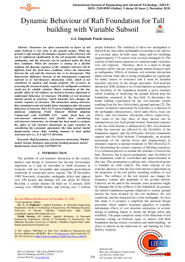 (PDF) Dynamic Behaviour of Raft Foundation for Tall building with Variable Subsoil