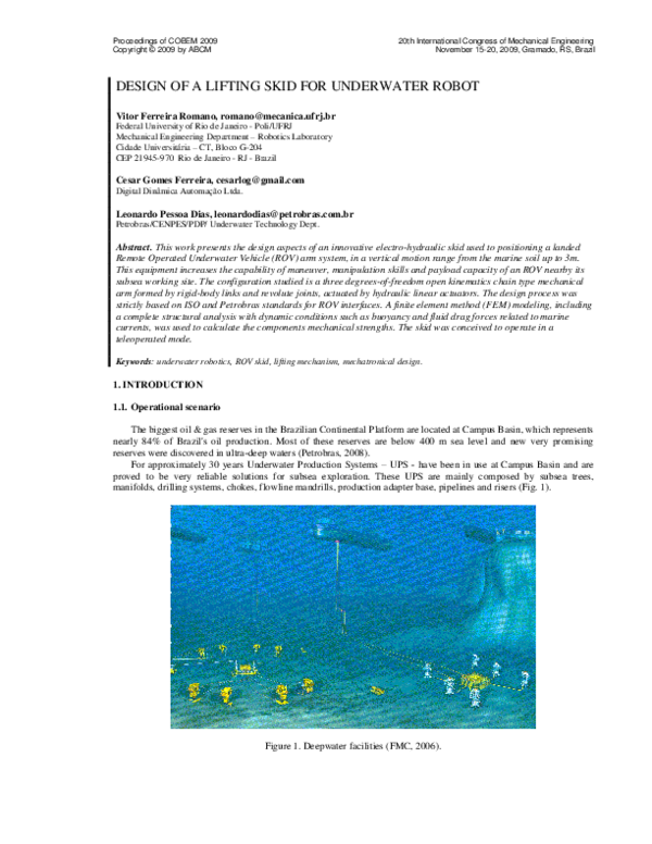 (PDF) Design of a Lifting Skid for Underwater Robot