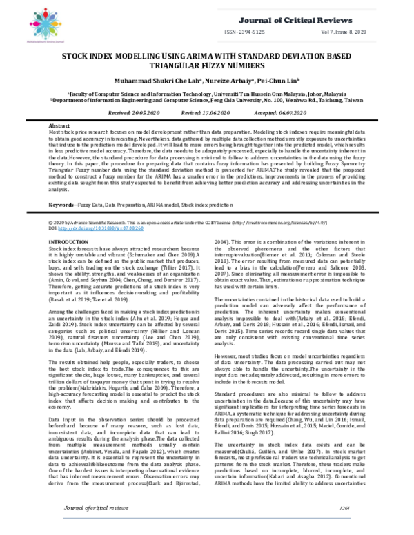 (PDF) Stock Index Modelling Using Arima with Standard Deviation Based Triangular Fuzzy Numbers