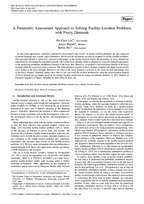 (PDF) A parametric assessment approach to solving facility-location problems with fuzzy demands