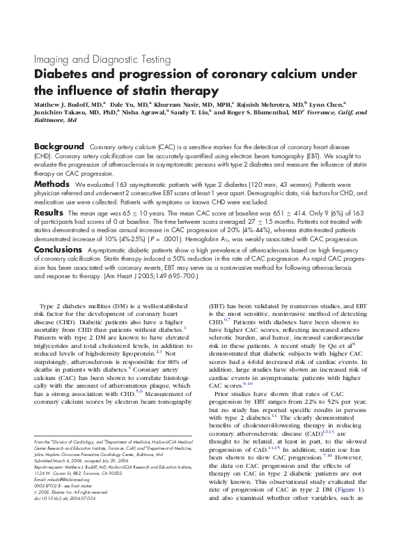 (PDF) Diabetes and progression of coronary calcium under the influence ...