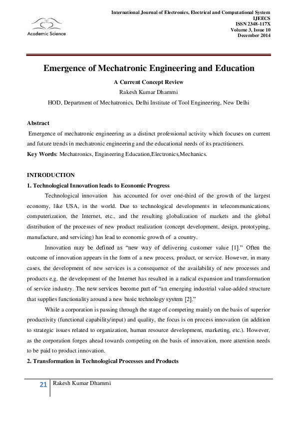 (PDF) Emergence of Mechatronic Engineering and Education A Current ...