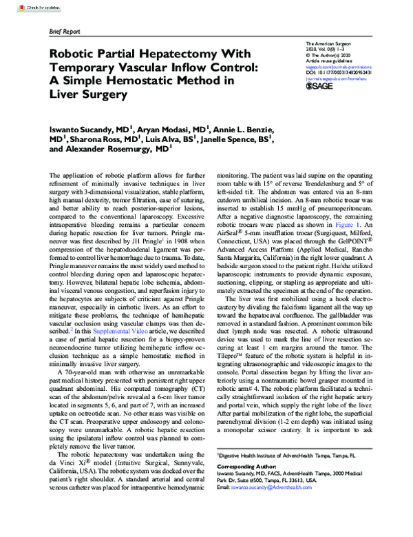 (PDF) Robotic Partial Hepatectomy With Temporary Vascular Inflow ...