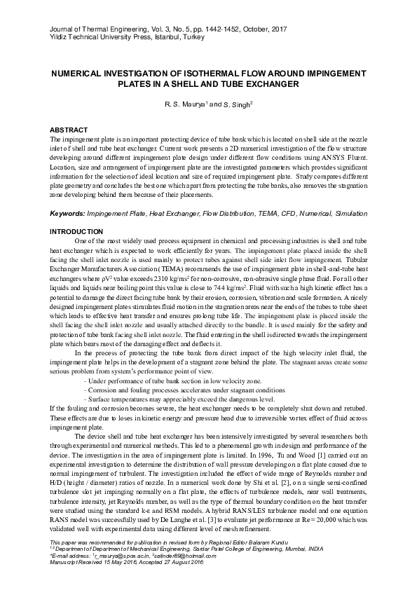 (PDF) Numerical Inestigation of Isothermal Flow Around Impingement ...