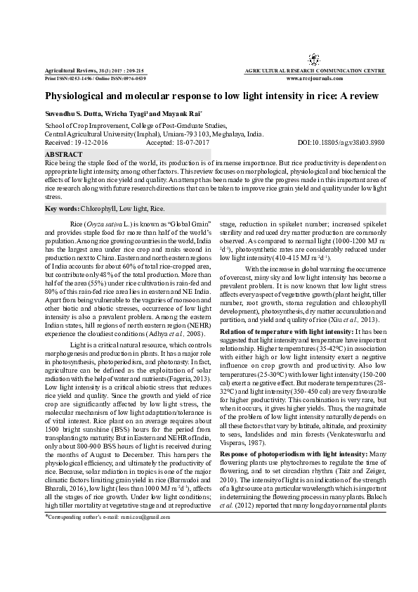 (PDF) Physiological and molecular response to low light intensity in ...