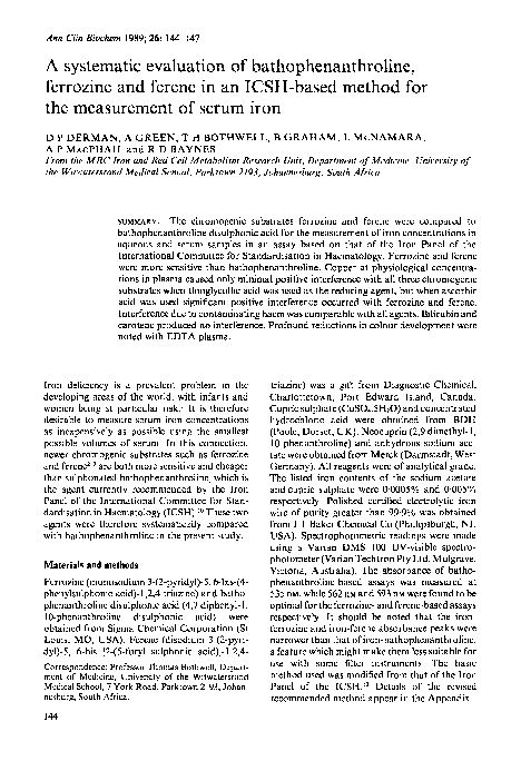 (PDF) A Systematic Evaluation of Bathophenanthroline, Ferrozine and ...