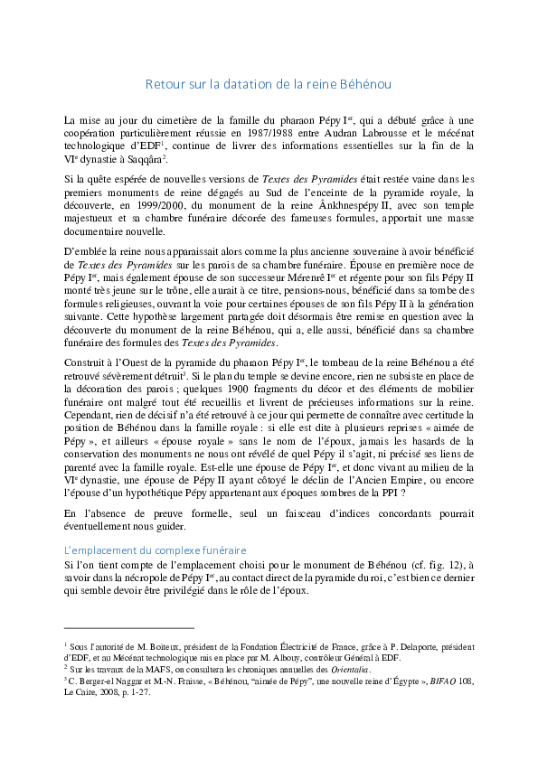 (PDF) Retour Sur La Datation De La Reine Béhénou