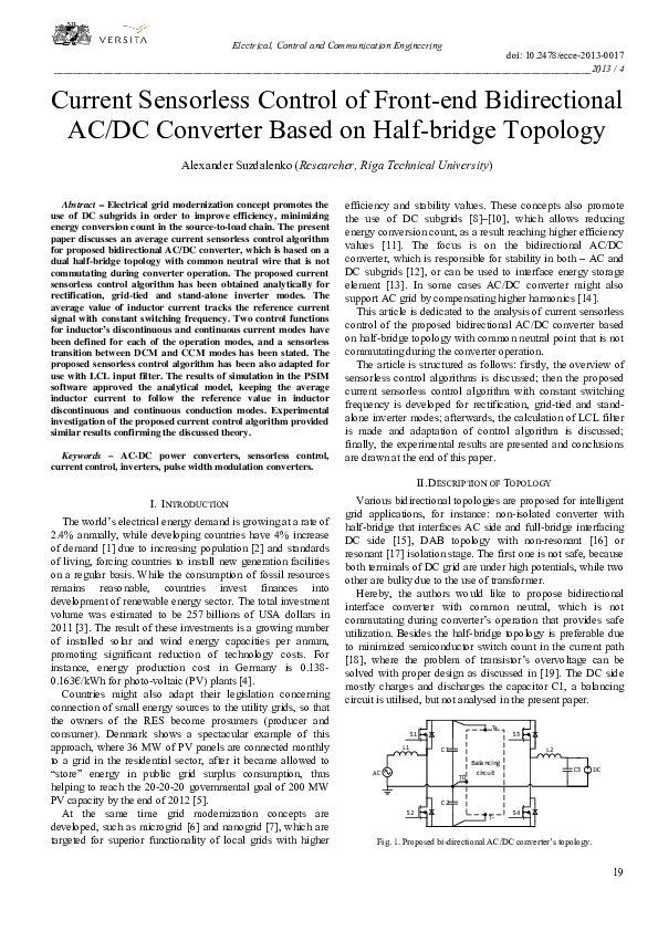 (PDF) Current Sensorless Control of Front-end Bidirectional AC/DC Converter Based on Half-bridge ...