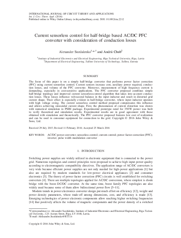 (PDF) Current sensorless control for half-bridge based AC/DC PFC converter with consideration of ...