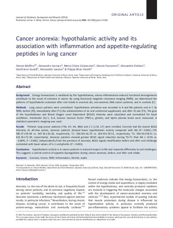 (PDF) Hypothalamic Activity in Lung Cancer Anorexia