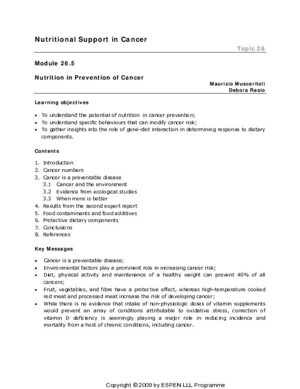 (PDF) Nutritional Support in Cancer