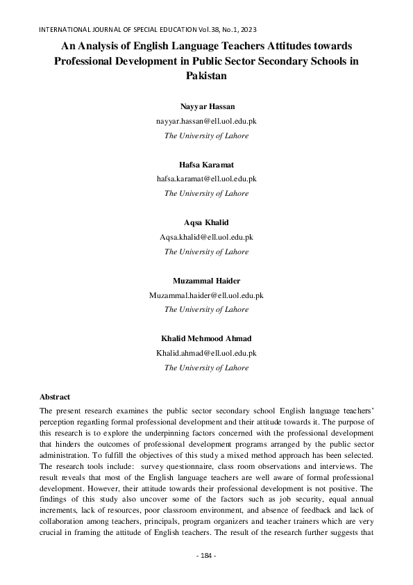 (PDF) An Analysis of English Language Teachers Attitudes towards Professional Development in ...