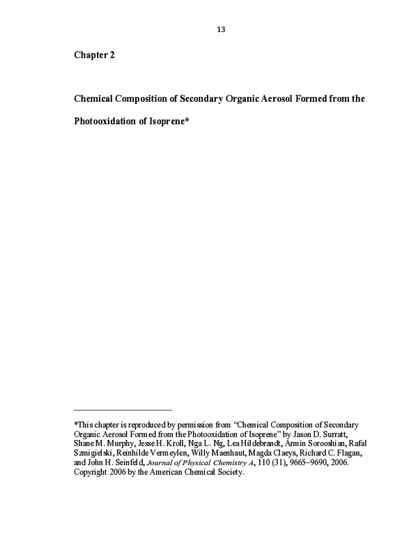 (PDF) Chemical Composition of Secondary Organic Aerosol Formed from the Photooxidation of Isoprene