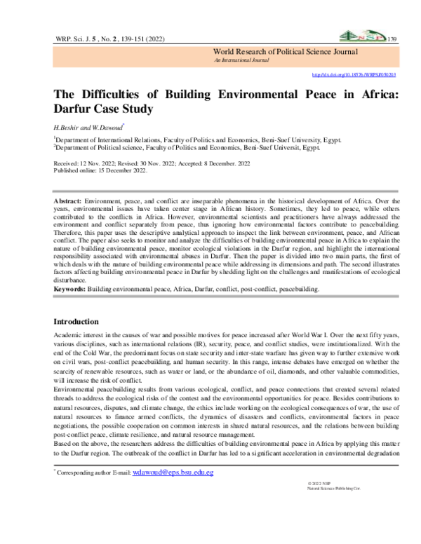 (PDF) The Difficulties of Building Environmental Peace in Africa ...
