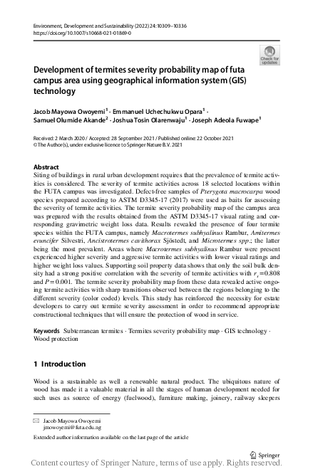 (PDF) Development of termites severity probability map of futa campus ...