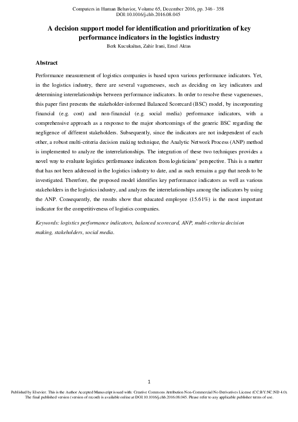 Pdf A Decision Support Model For Identification And Prioritization Of Key Performance