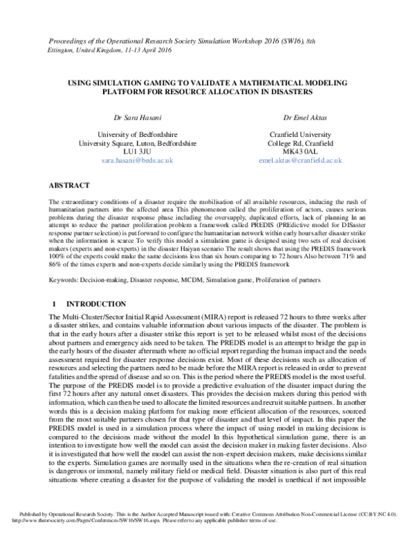 Pdf Using Simulation Gaming To Validate A Mathematical Modeling Platform For Resource