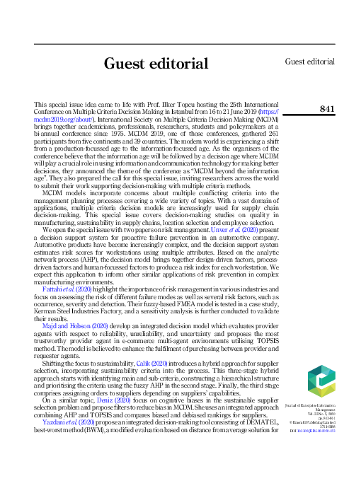 (PDF) Editorial for the Special issue on Multiple Criteria Decision Making models