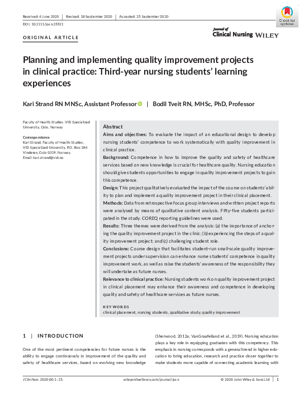 (PDF) Planning and implementing quality improvement projects in ...