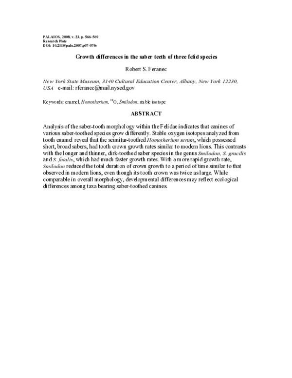 (PDF) Growth differences in the saber-tooth of three felid species