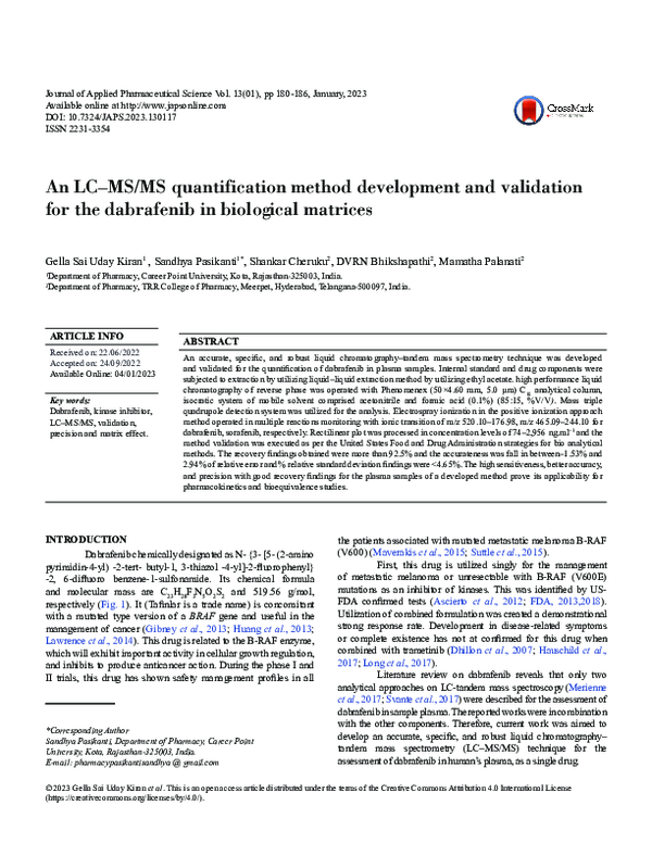 Pdf An Lcmsms Quantification Method Development And Validation For