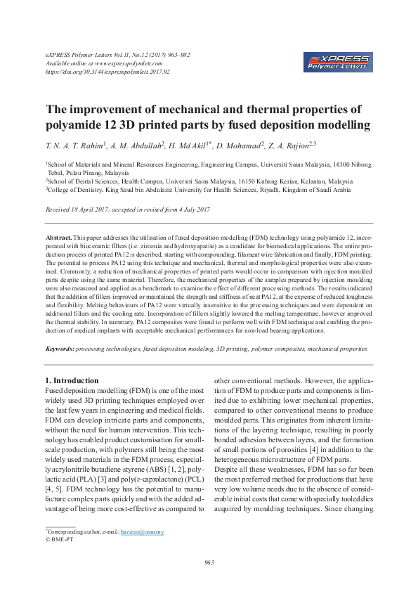 (PDF) The improvement of mechanical and thermal properties of polyamide ...