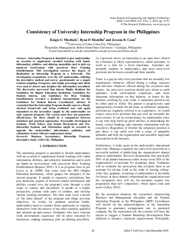 (PDF) Consistency of University Internship Program in the Philippines