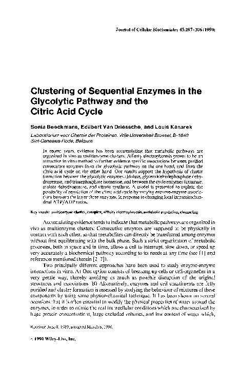(PDF) Clustering of sequential enzymes in the glycolytic pathway and the citric acid cycle