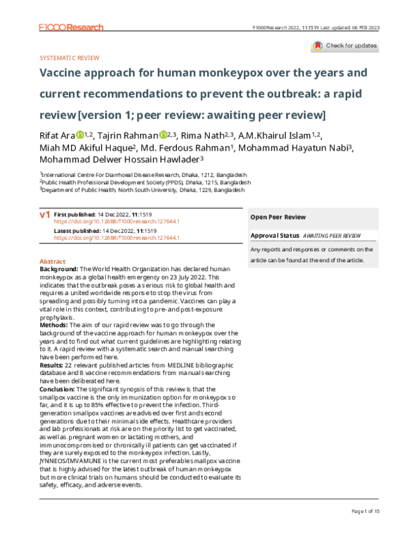 (PDF) Vaccine approach for human monkeypox over the years and current recommendations to prevent ...