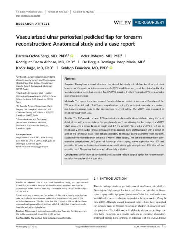 (PDF) Vascularized ulnar periosteal pedicled flap for forearm ...