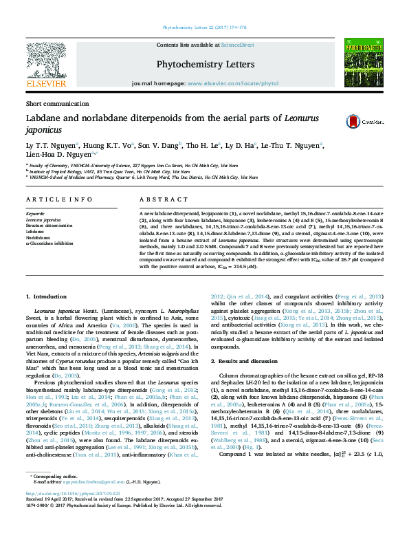 (PDF) Labdane and norlabdane diterpenoids from the aerial parts of ...