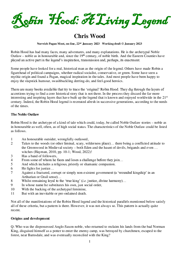 (PDF) Robin Hood: A Living Legend
